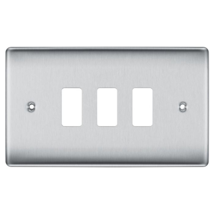 BG Nexus RNBS3 Brushed Steel Grid Front Plate | Electricpoint
