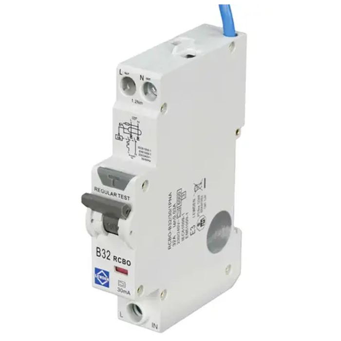 Lewden Double Pole RCBO 32A B Curve RCBO-B32/30/1PNA