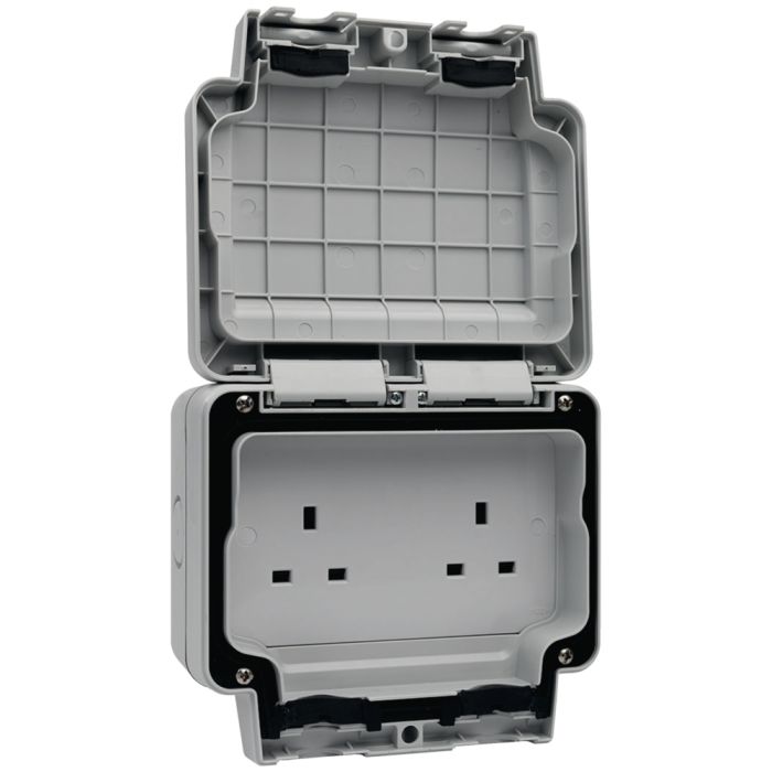 Hager Outdoor Weatherproof Socket 2 Gang Unswitched IP66