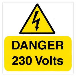 Label Danger 230V Rigid Self Adhesive Sign 75 x 75mm Pack of 5