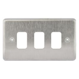 MK Albany Grid Front Plate 3 Gang Brushed Steel K3433BSS