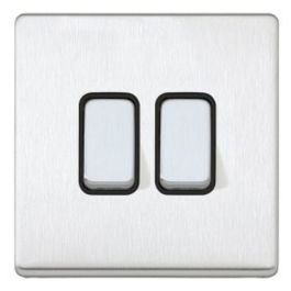 MK Aspect K24372BSSB 2 Gang 20A 2 Way Switch Brushed Steel Black